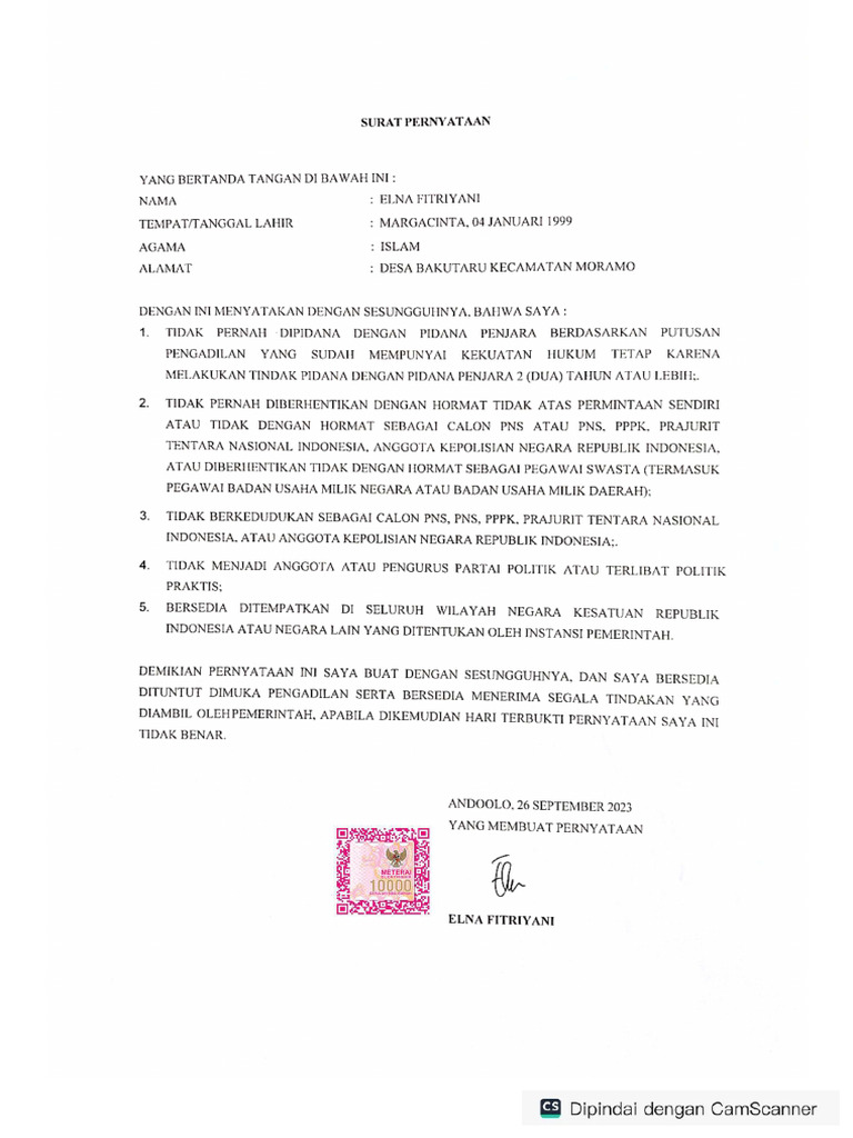 SURAT - PERNYATAAN - 5 POIN (Lama) | PDF