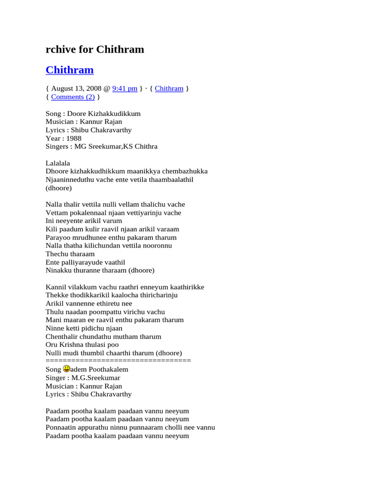 Chitram Lyrics | PDF