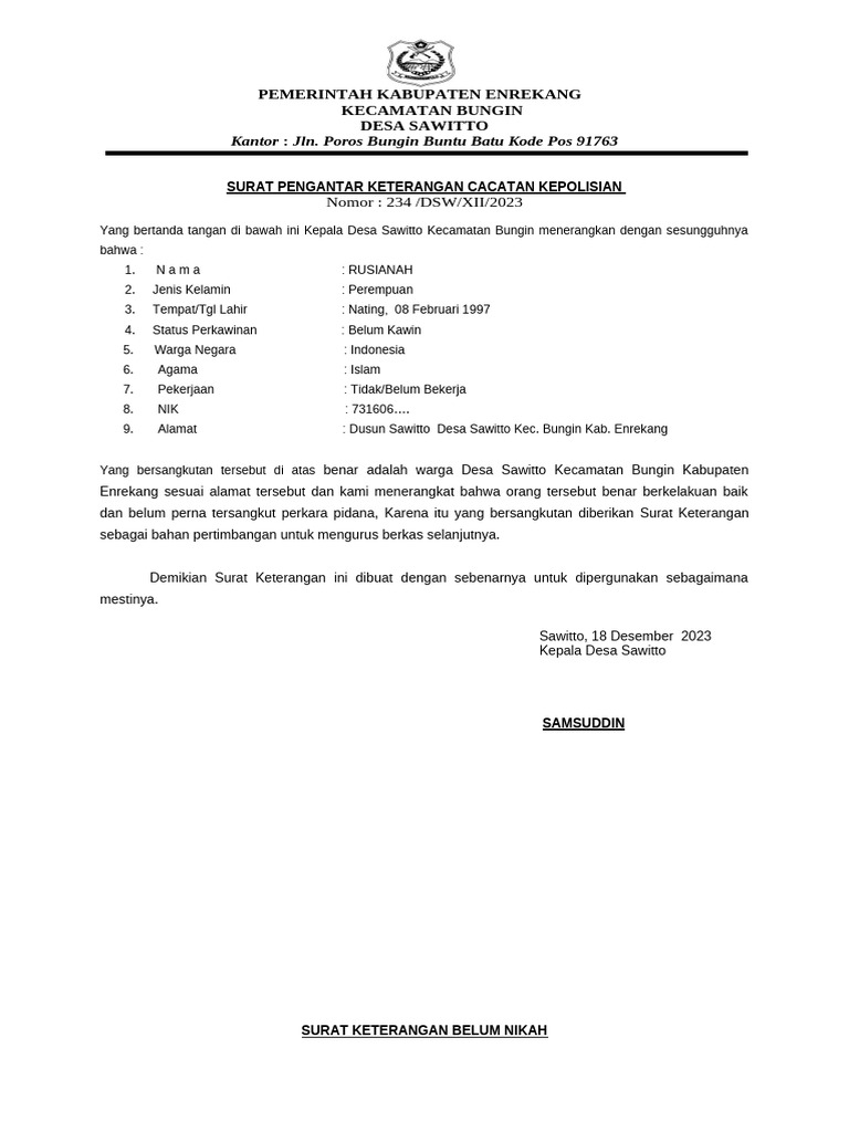 S Keterangan SKCK | PDF