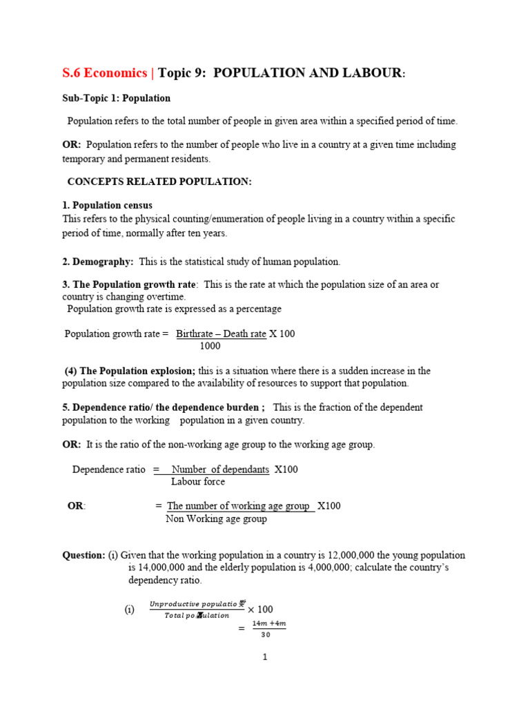 S.6 Economics - Population and Labour | PDF