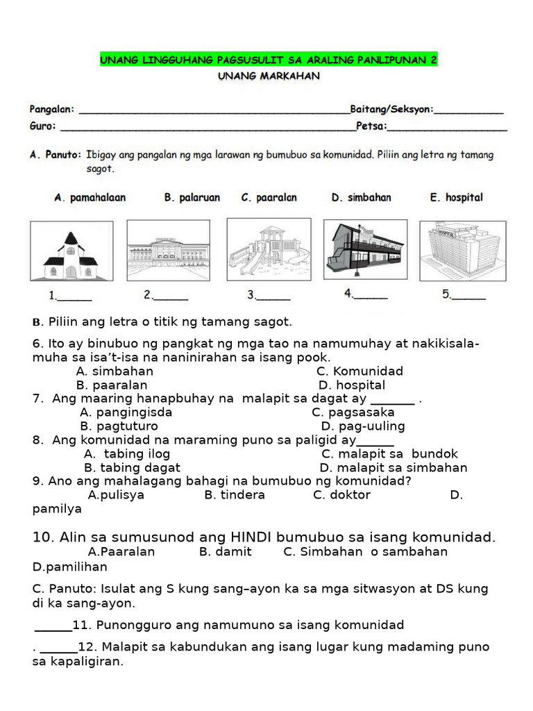 Unang Lingguhang Pagsusulit Sa AP Q1 | PDF Unang Lingguhang Pagsusulit Sa AP Q1 | PDF