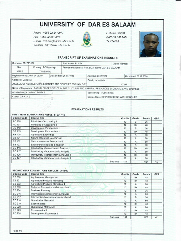 Eliud Undergraduate Transcript | PDF