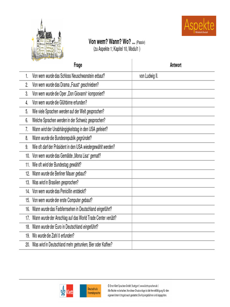 Aspekte1 Kapitel10 Von Wem Wann Wo1 | PDF