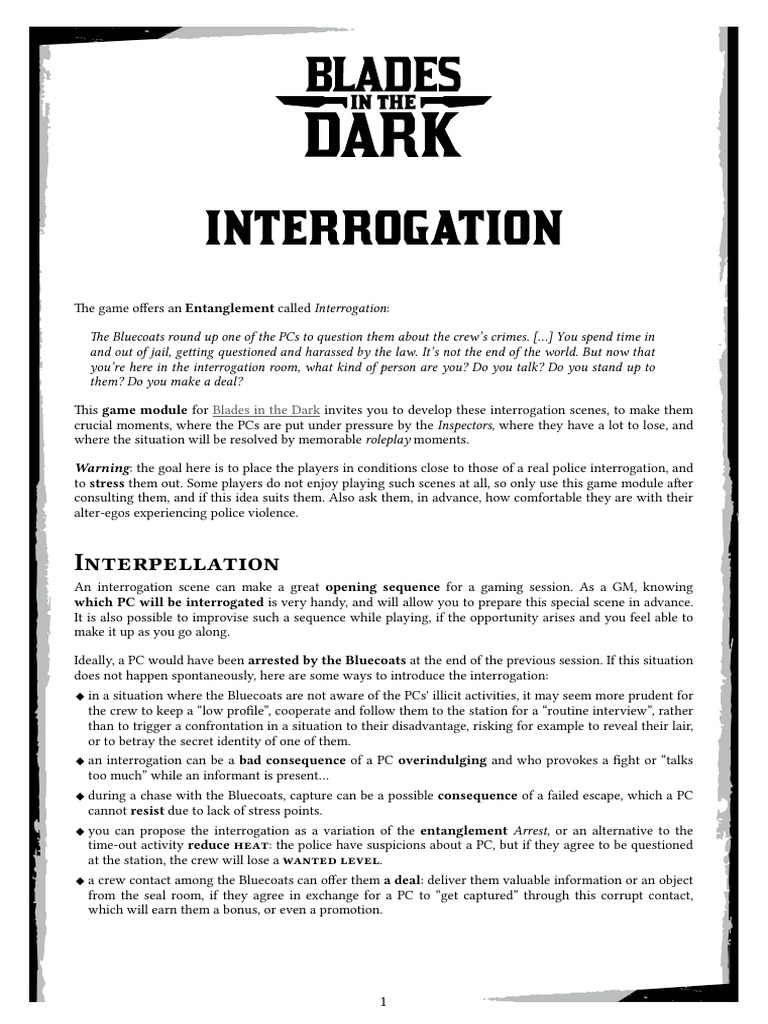 BladesInTheDark Interrogation v1.0 | PDF