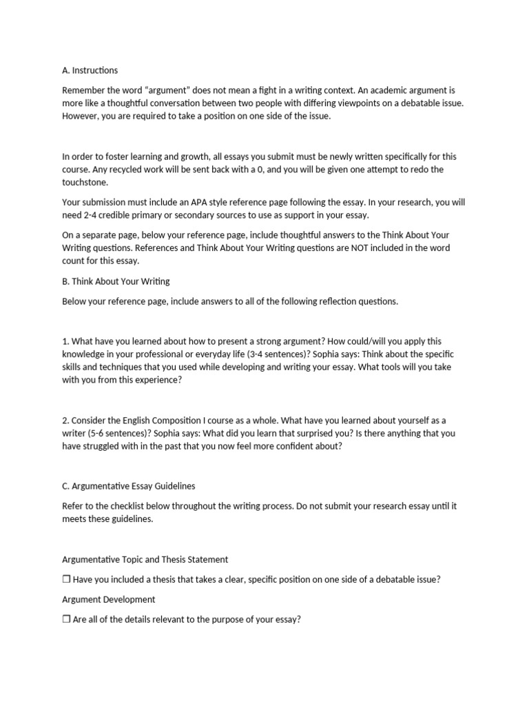 Argumentative Essay Instructions | PDF