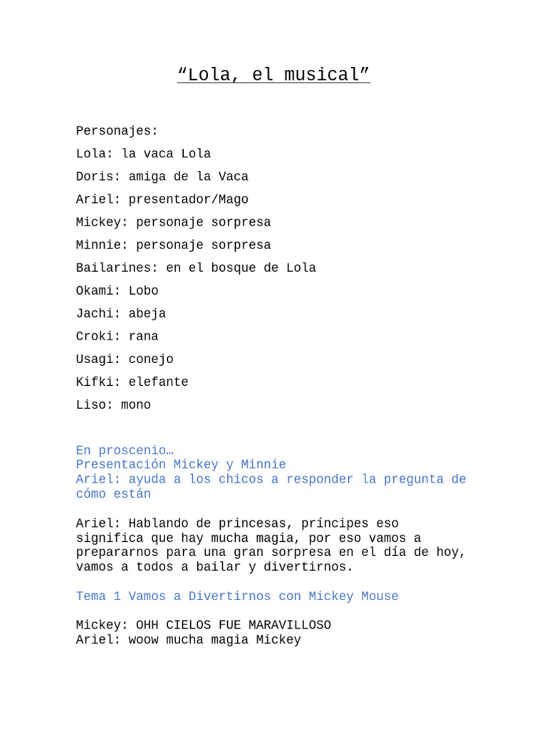 Lola El Musical Sorpresa 2024 | PDF