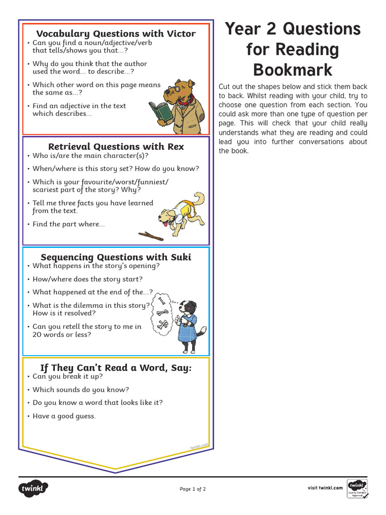 Year 2 Questions For Reading Bookmark Question Cards | PDF