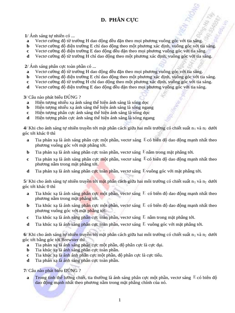 Trắc Nghiệm Phân Cực | PDF