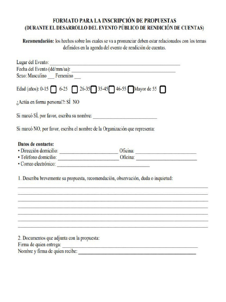 Rendicion Cuentas Formato Propuestas | PDF