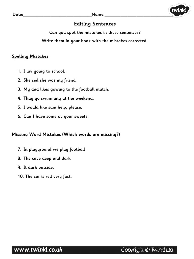 Editing Sentences LA Worksheet | PDF