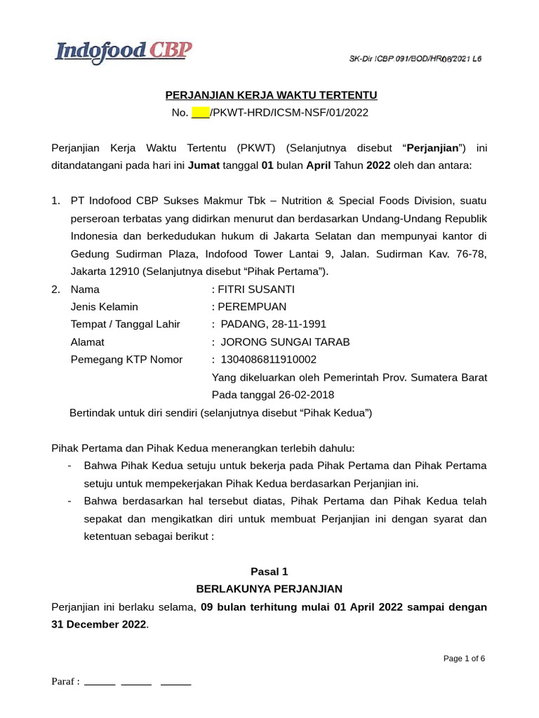 Contoh SPKWT 2023 | PDF