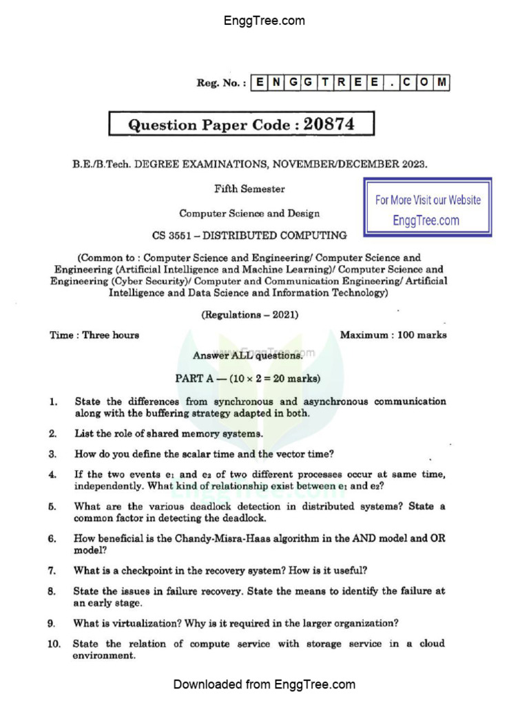 Cs3551 Distributed Computing Nov Dec 2023 Question Paper Download Pdf