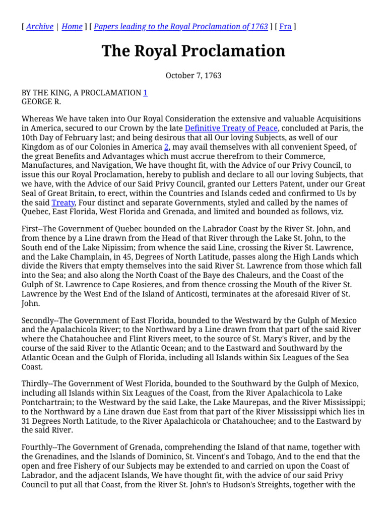 The Royal Proclamation, 1763 Full Text | PDF