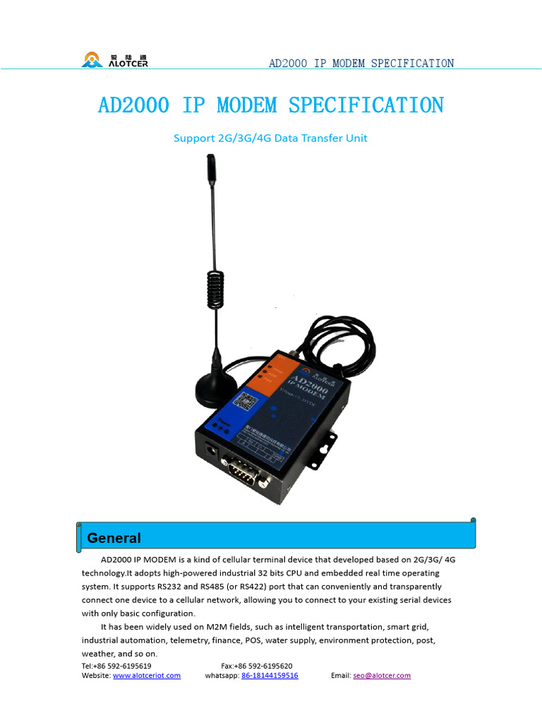 Ad2000 Cellular Ip Modem Specification | PDF