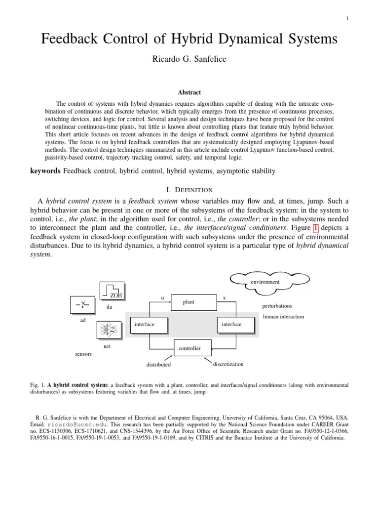 Feedback Control of Hybrid Dynamical Systems: Ricardo G. Sanfelice | PDF