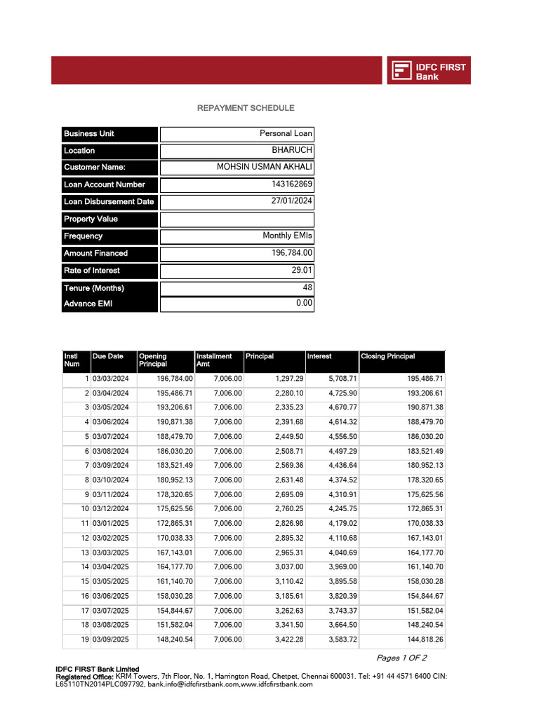 Repayment Schedule - 193223099 | PDF