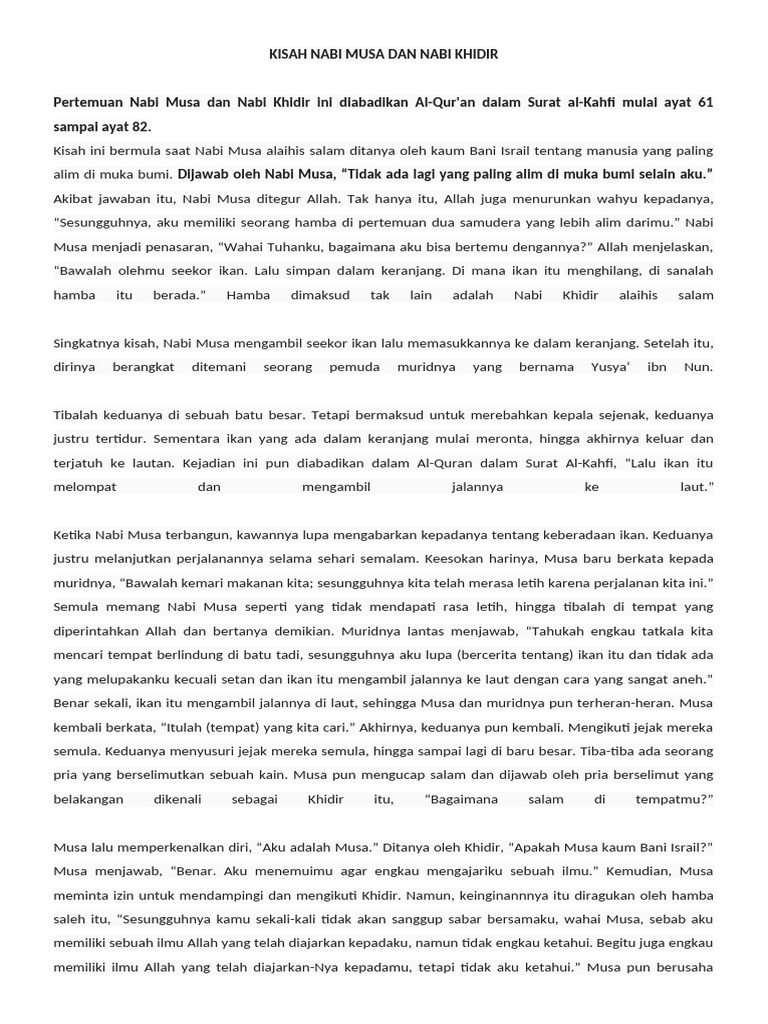 Kisah Nabi Musa Dan Nabi Khidir | PDF