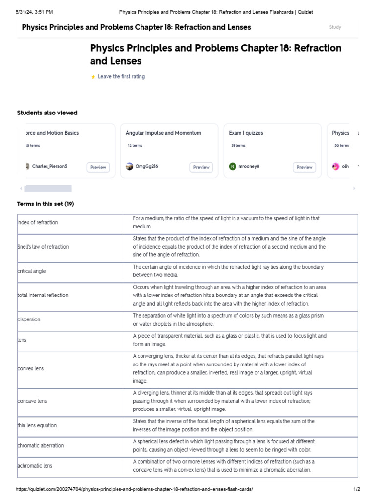 Physics Principles and Problems Chapter 18 - Refraction and Lenses ...