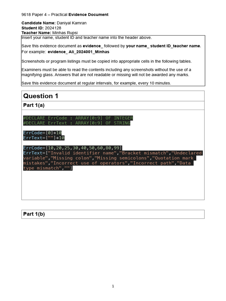 Evidence Daniyal 2024128 Minhas | PDF