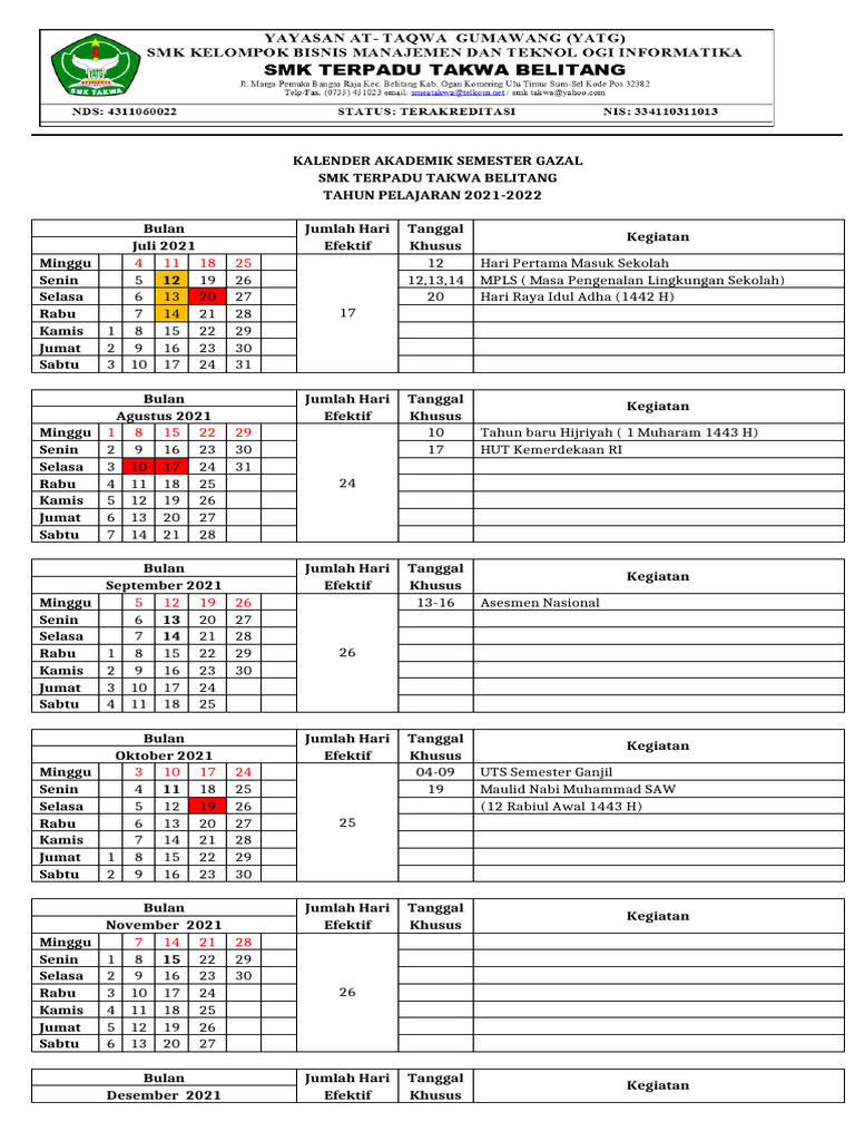 Kalender Akademik Semester Gazal | PDF