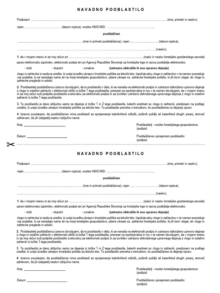 Navadno Pooblastilo 2022 | PDF