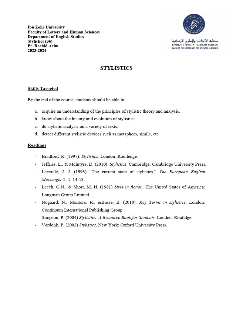 Texts For Stylistic Analysis - 2024 | PDF