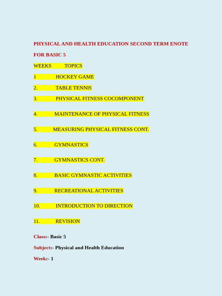 PHE Primary 5 Second Term | PDF