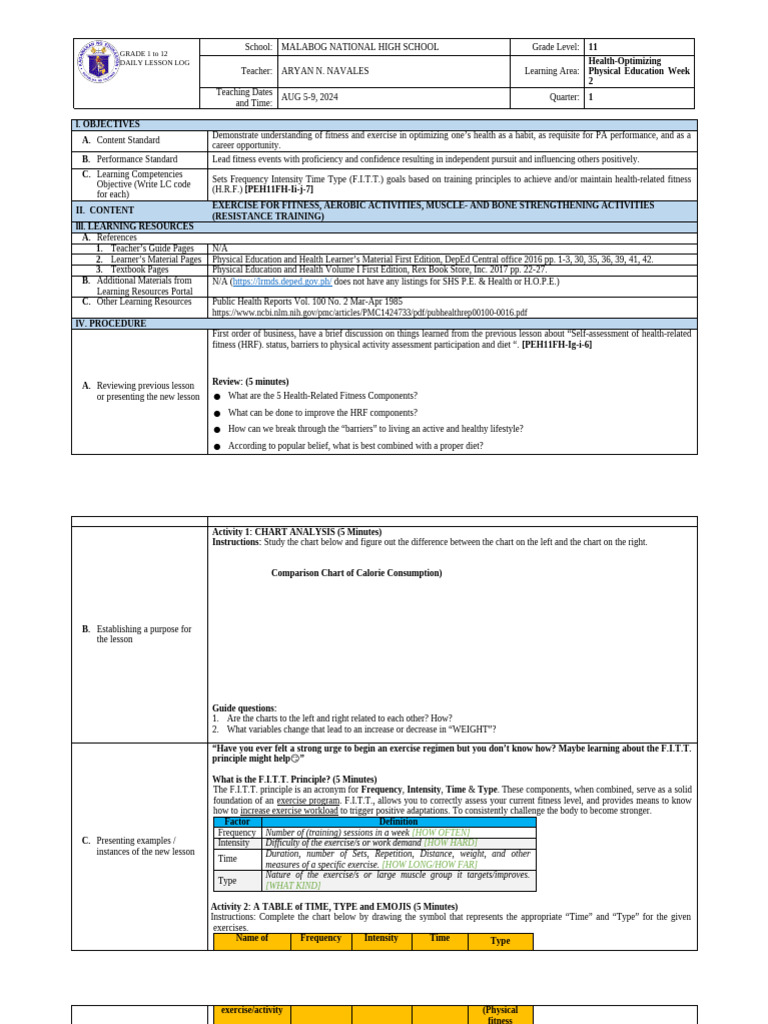 Grade 11 Fitness Lesson Plan | PDF | Physical Fitness | Career & Growth
