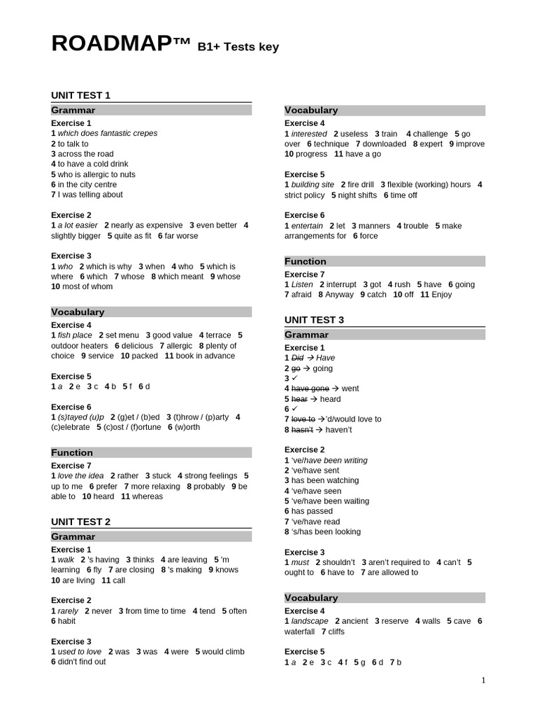 Tests - Answer - Key - (Word) - b1 - Road Map | PDF