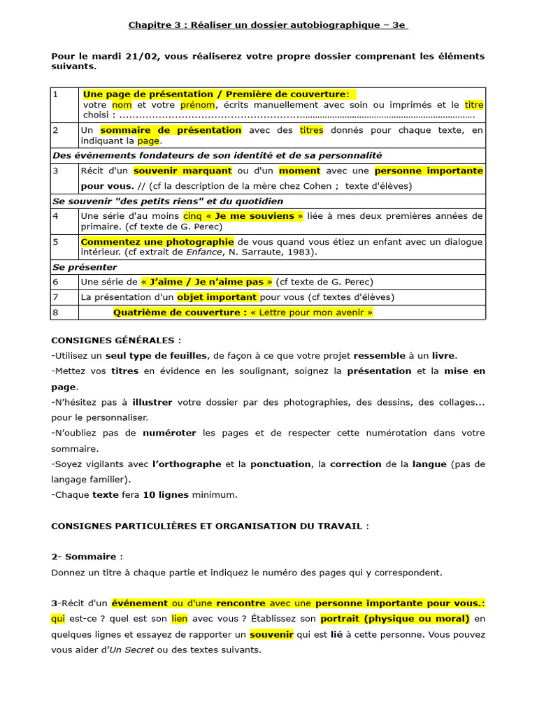 3e4 - Réaliser Un Dossier Autobiographique | PDF