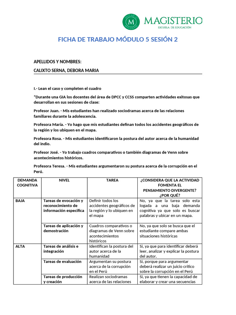 Ficha de Trabajo Módulo 5 Sesión 2 | PDF