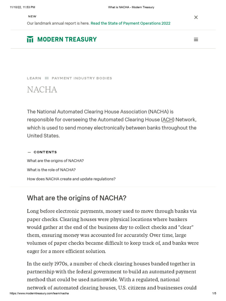 What Is NACHA - Modern Treasury | PDF