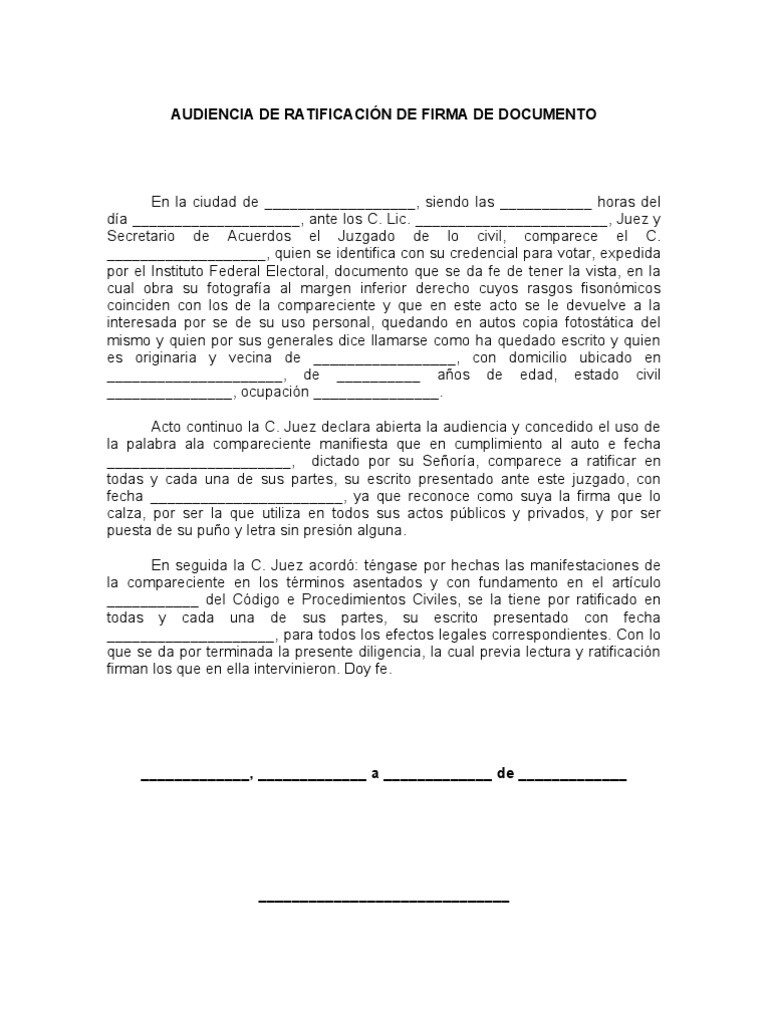 AUDIENCIA DE RATIFICACIÓN DE FIRMA DE DOCUMENTO