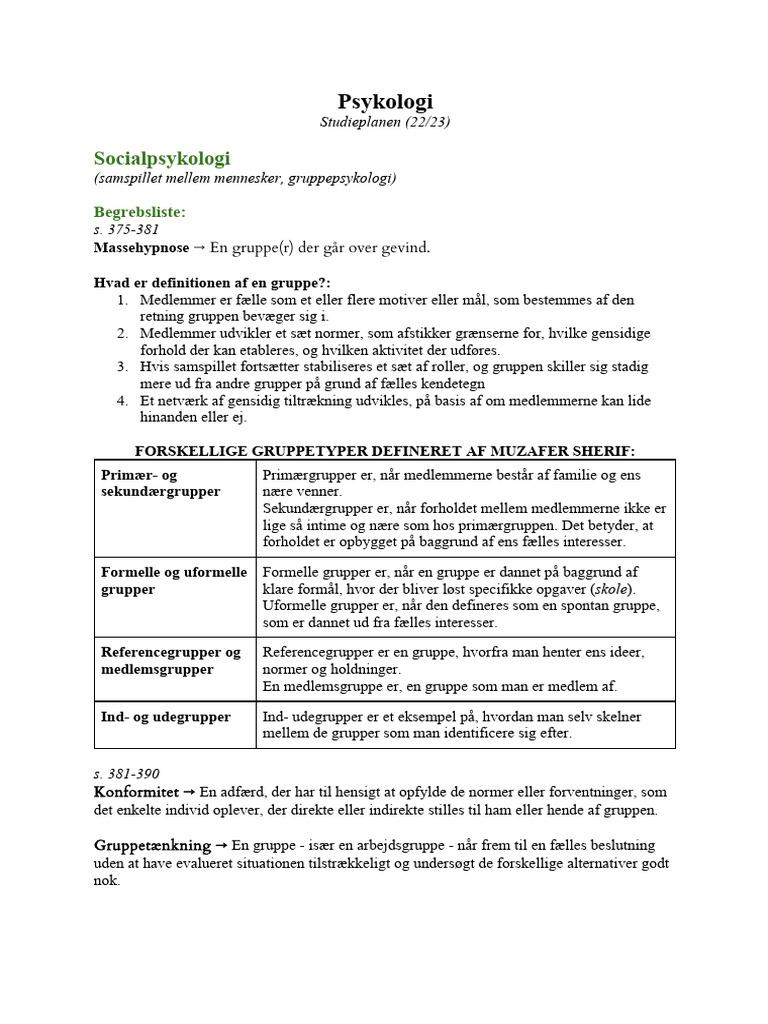 Psykologi C - Noter | PDF