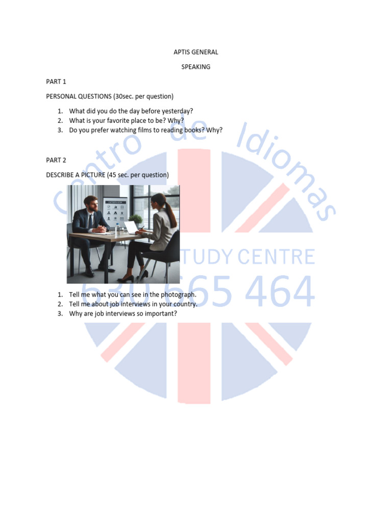 Aptis General. Speakig Grammar Writting Part | PDF