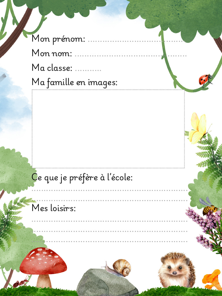 Fiche de présentation élève CE1/CE2 | PDF
