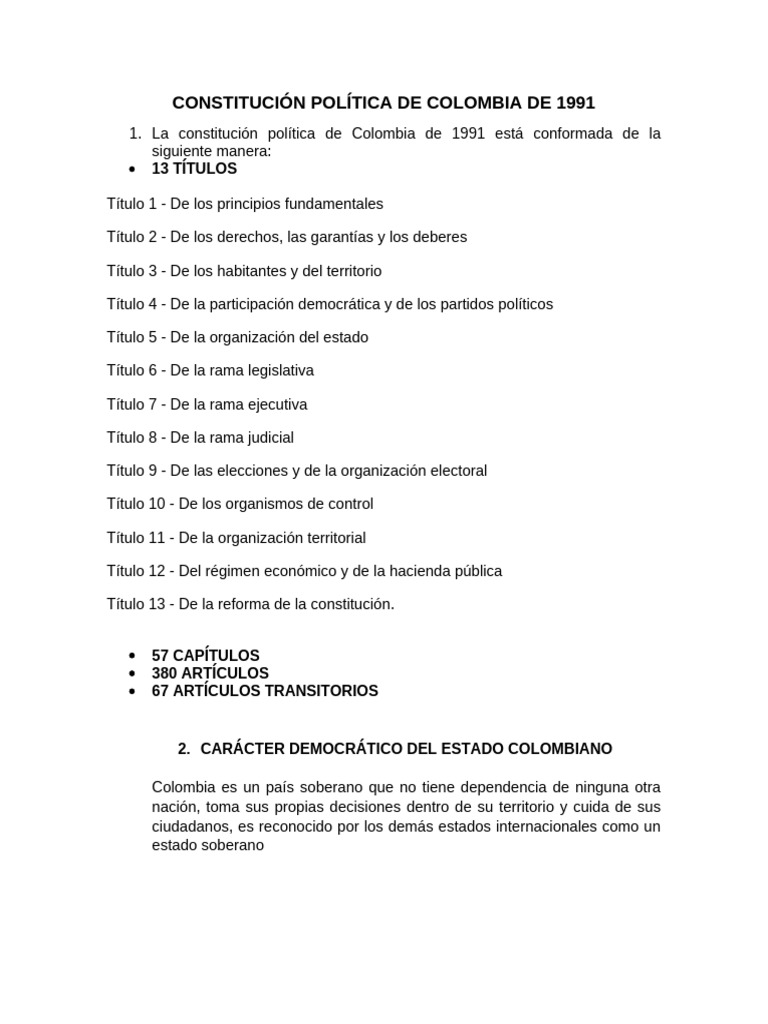Constitución Política De Colombia De 1991 Pdf