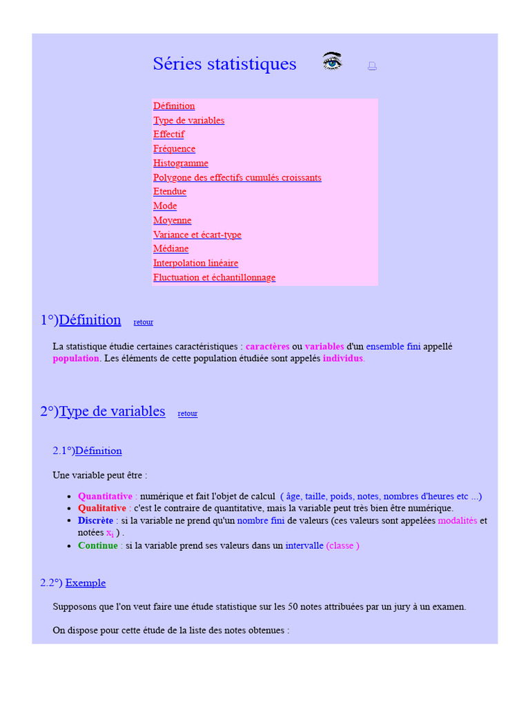 Cours - Séries Statistiques À Une Variable | PDF