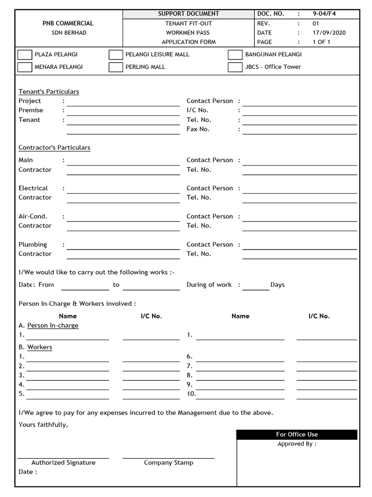 PP - Workmen Pass Application Form (Revised-14.09.2021) | PDF