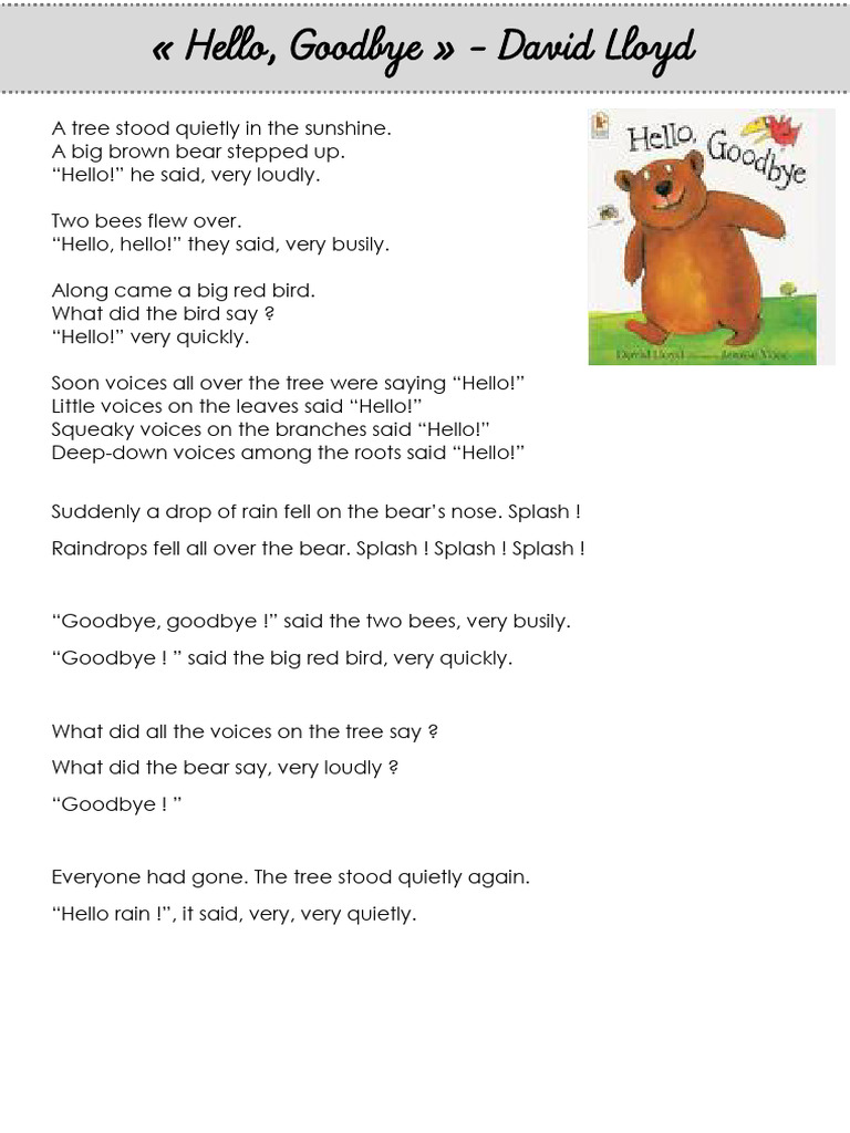 Séquence CE1 Hello Goodbye Tapuscrit de Lalbum | PDF