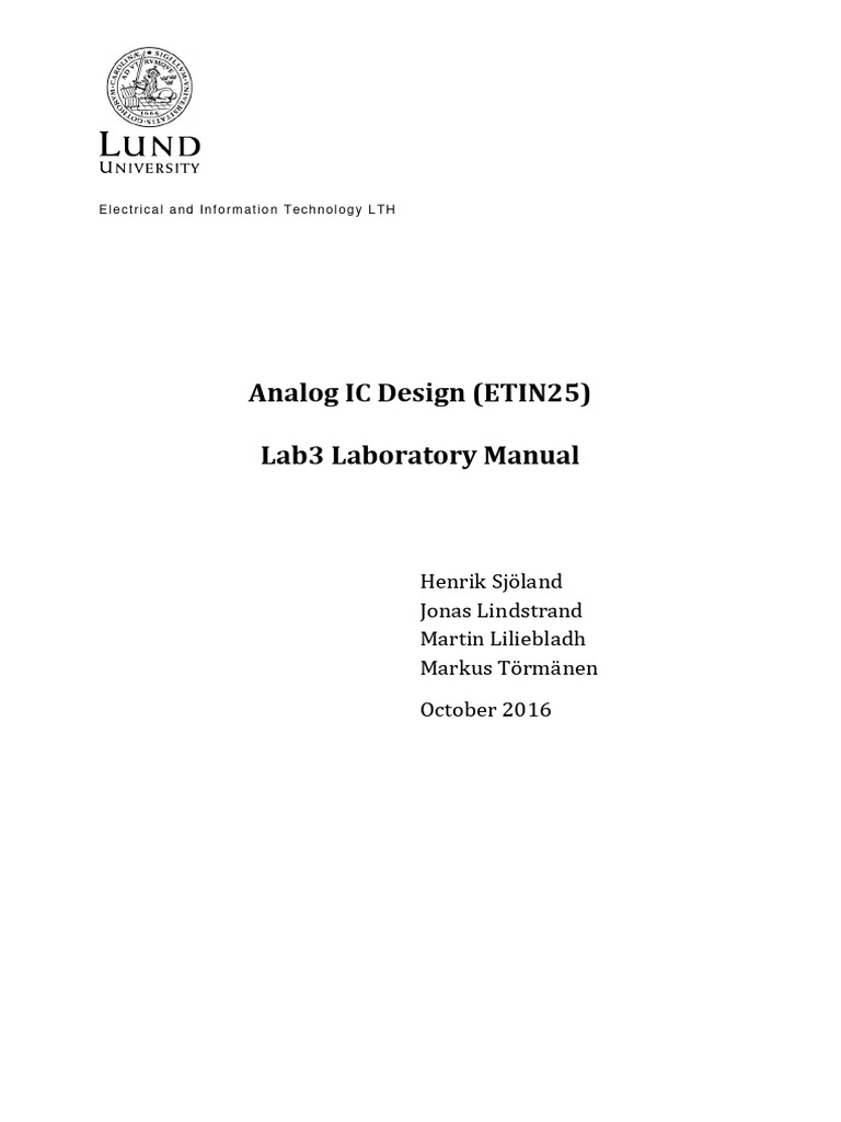 Analog IC Design ETIN25 Lab3 Laboratory | PDF