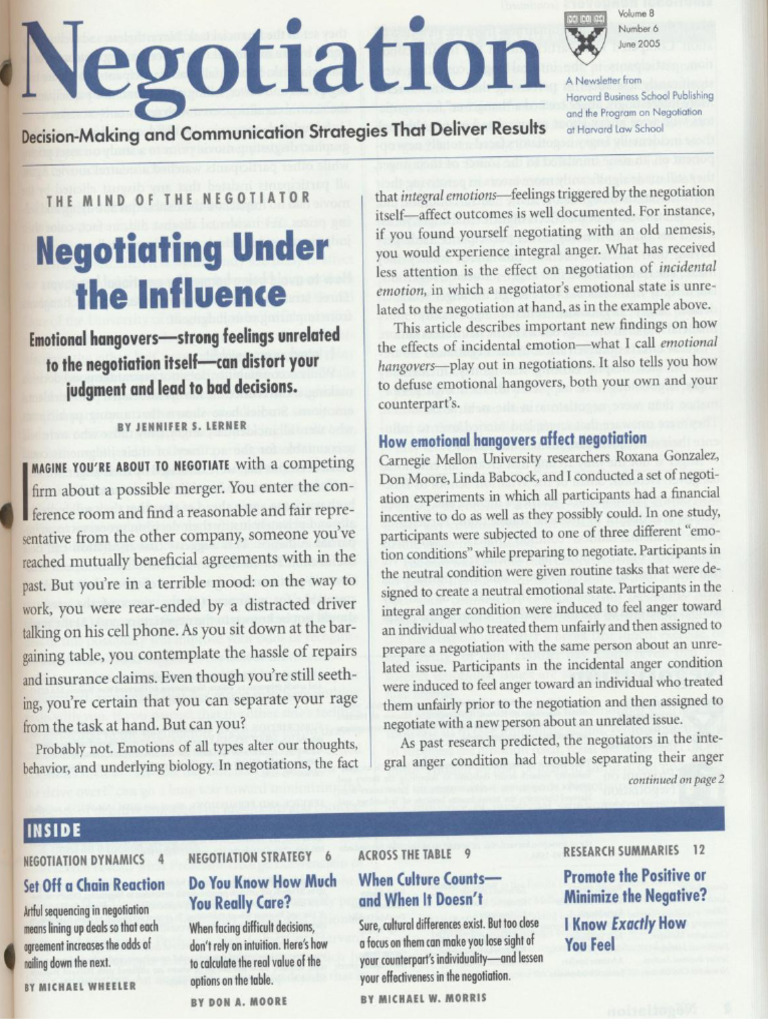 Harvard Negotiating Under The Influence | PDF