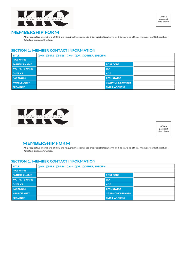 KKC Membership Form | PDF