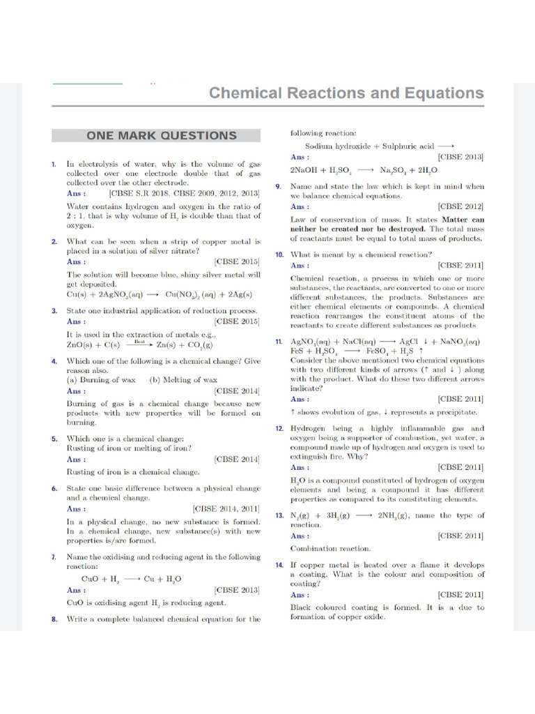 Chemical Reaction And Equation Pdf