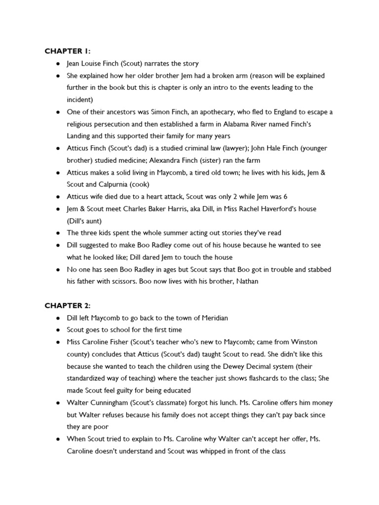 Tkam Chaps 1-3 Summary | PDF