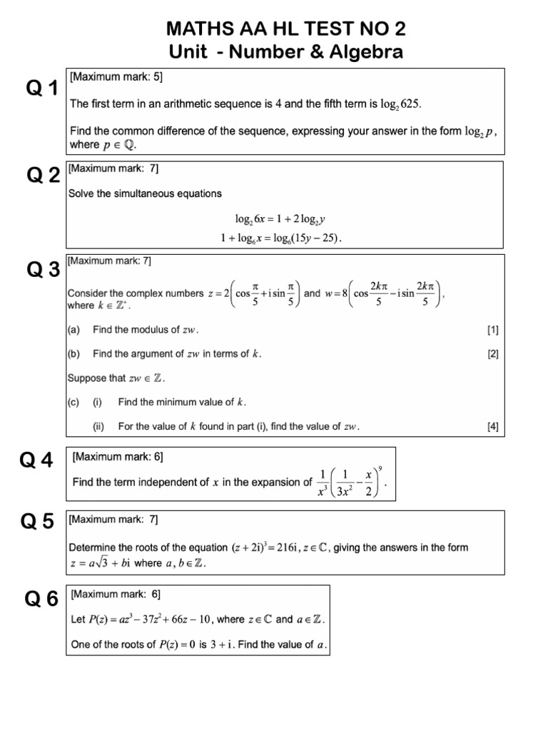Maths Ib HL Test No 2 | PDF