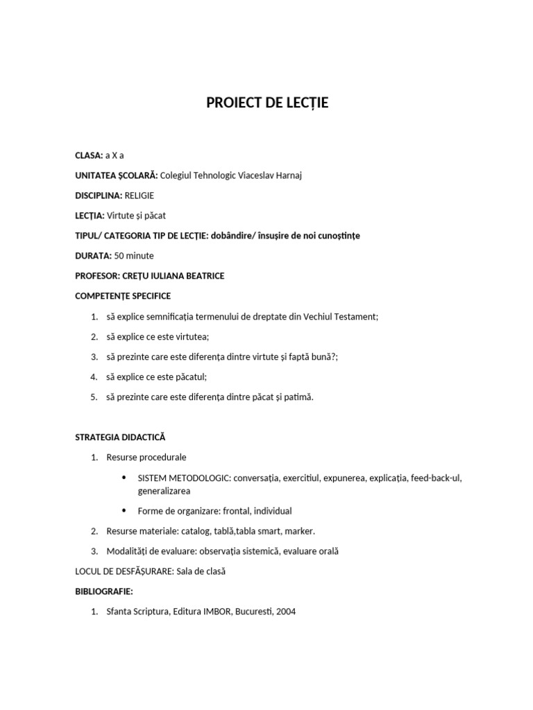 158 Proiect de Lectie | PDF