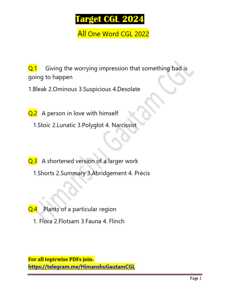 All One Word CGL 2022 | PDF