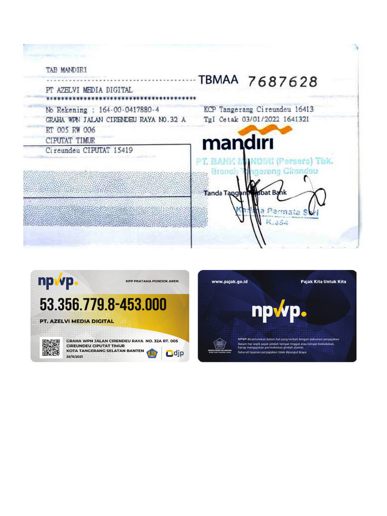 PDF Rek Mandiri Amd & NPWP Amd | PDF