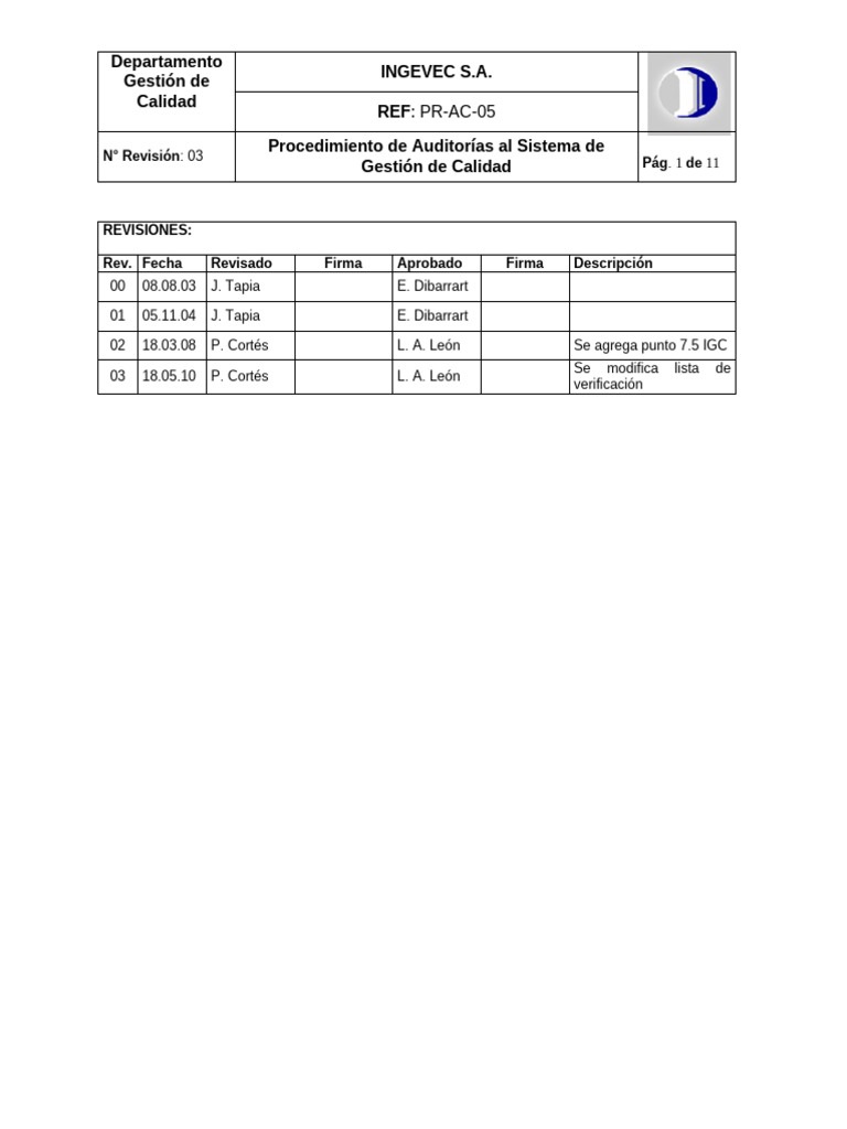 PR-AC-05 Auditor+¡as Internas (Rev 03) | PDF